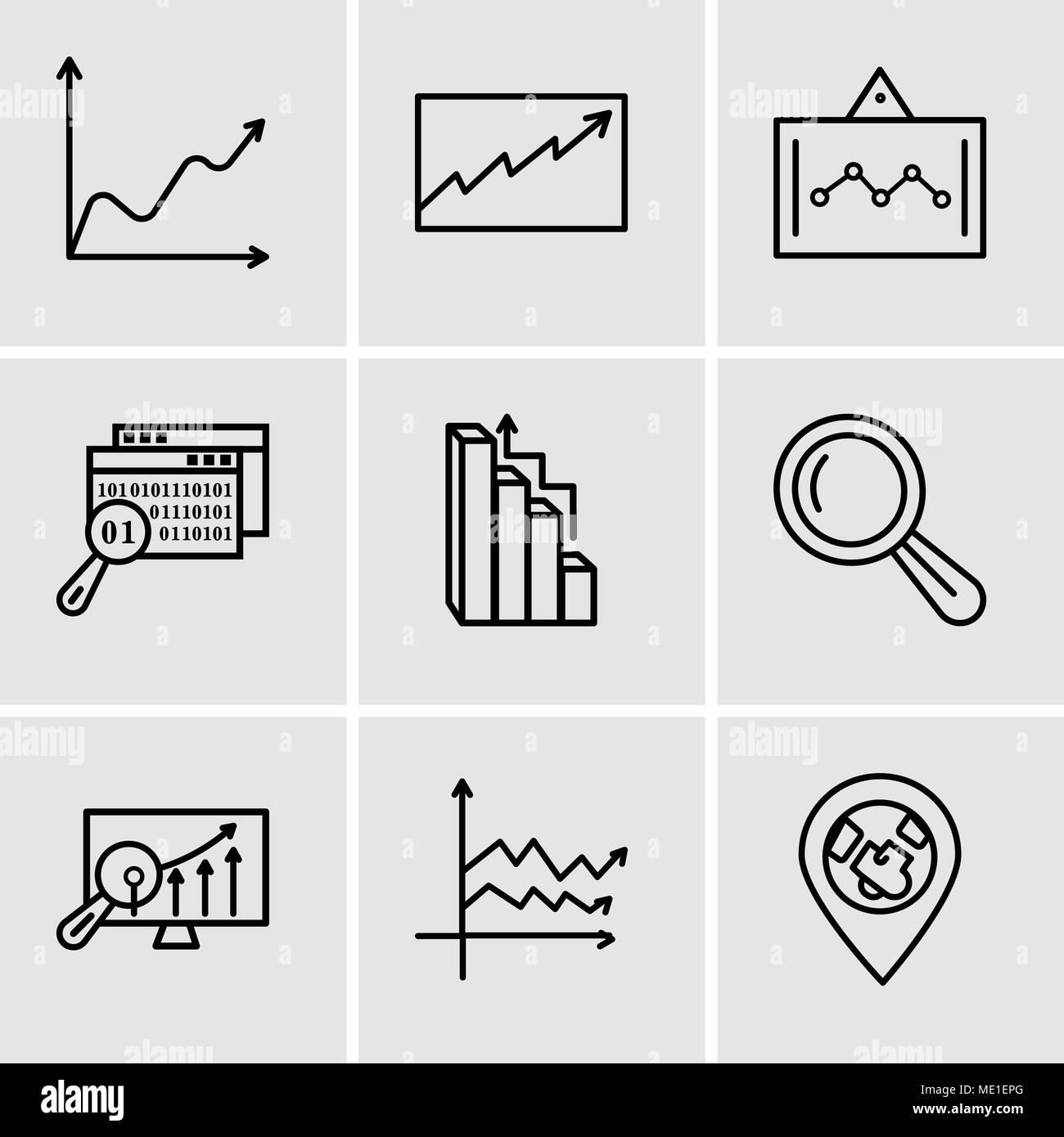 Set Of 9 simple editable icons such as 3d pie chart graphic, variable ...