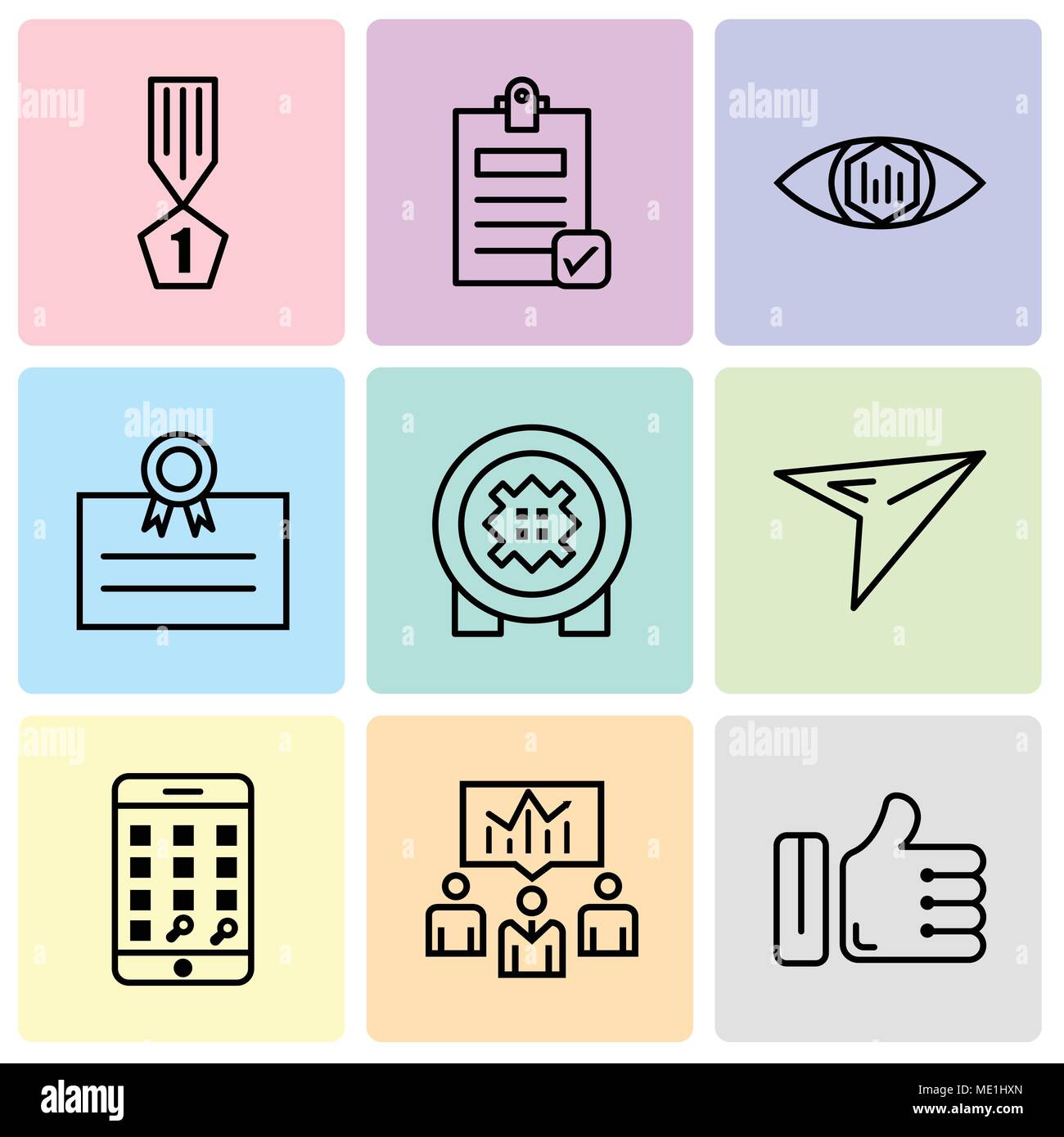 Set Of 9 simple editable icons such as like, business men, telephone, plane, bank safe, postcard ...