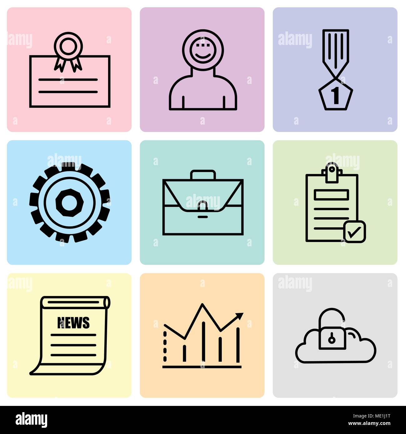 Set Of 9 simple editable icons such as Key data, statistic, newspaper, Check document, portfolio ...