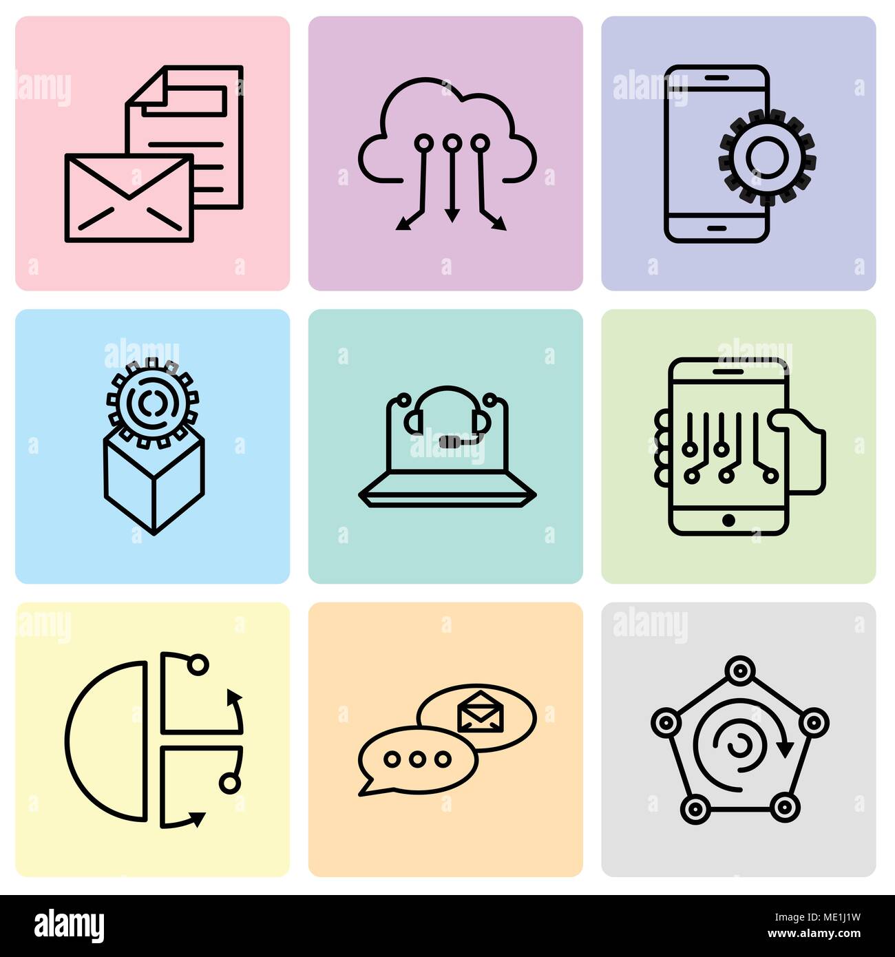 Set Of 9 simple editable icons such as Radar, email chat, Cube ...