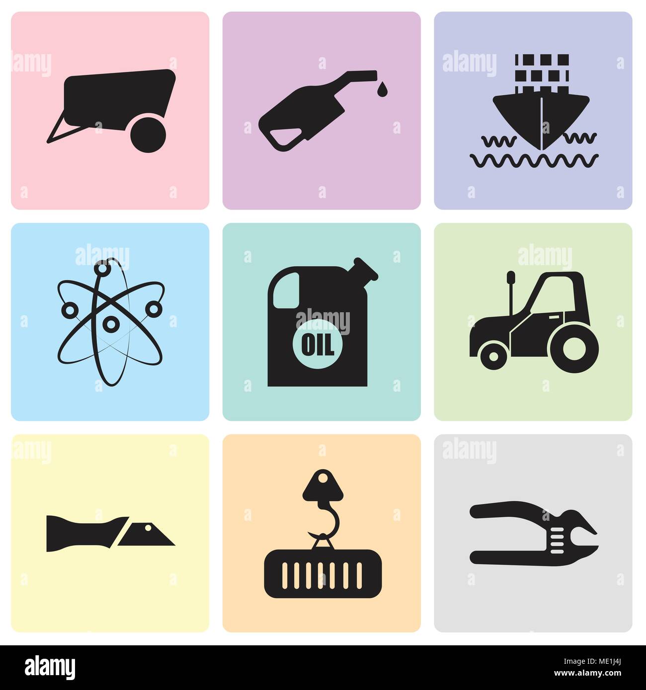 Set Of 9 simple editable icons such as adjustable spanner, crane with ...