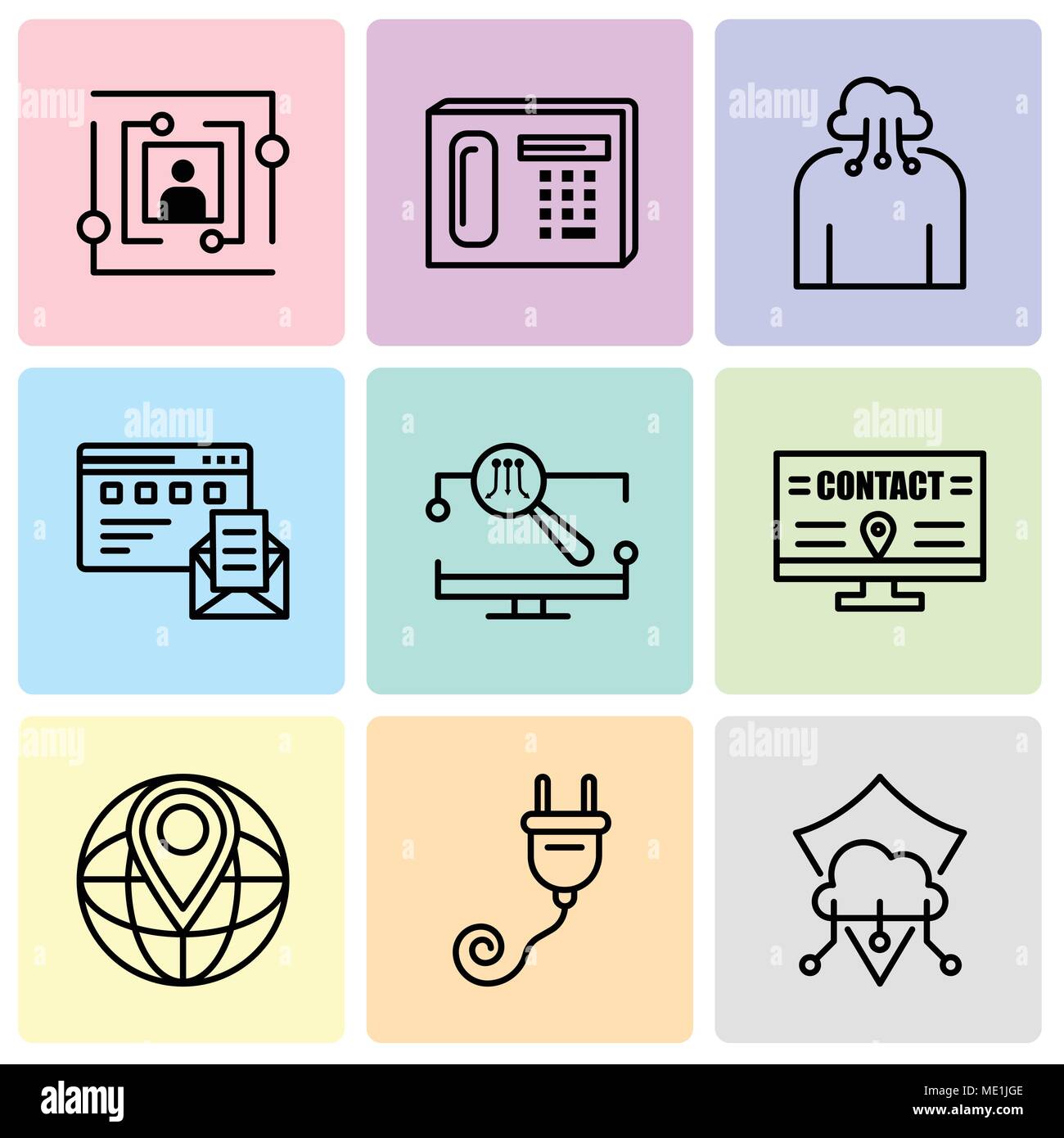 Set Of 9 simple editable icons such as Protection, Plug, World placeholder, Billboard, Monitor ...