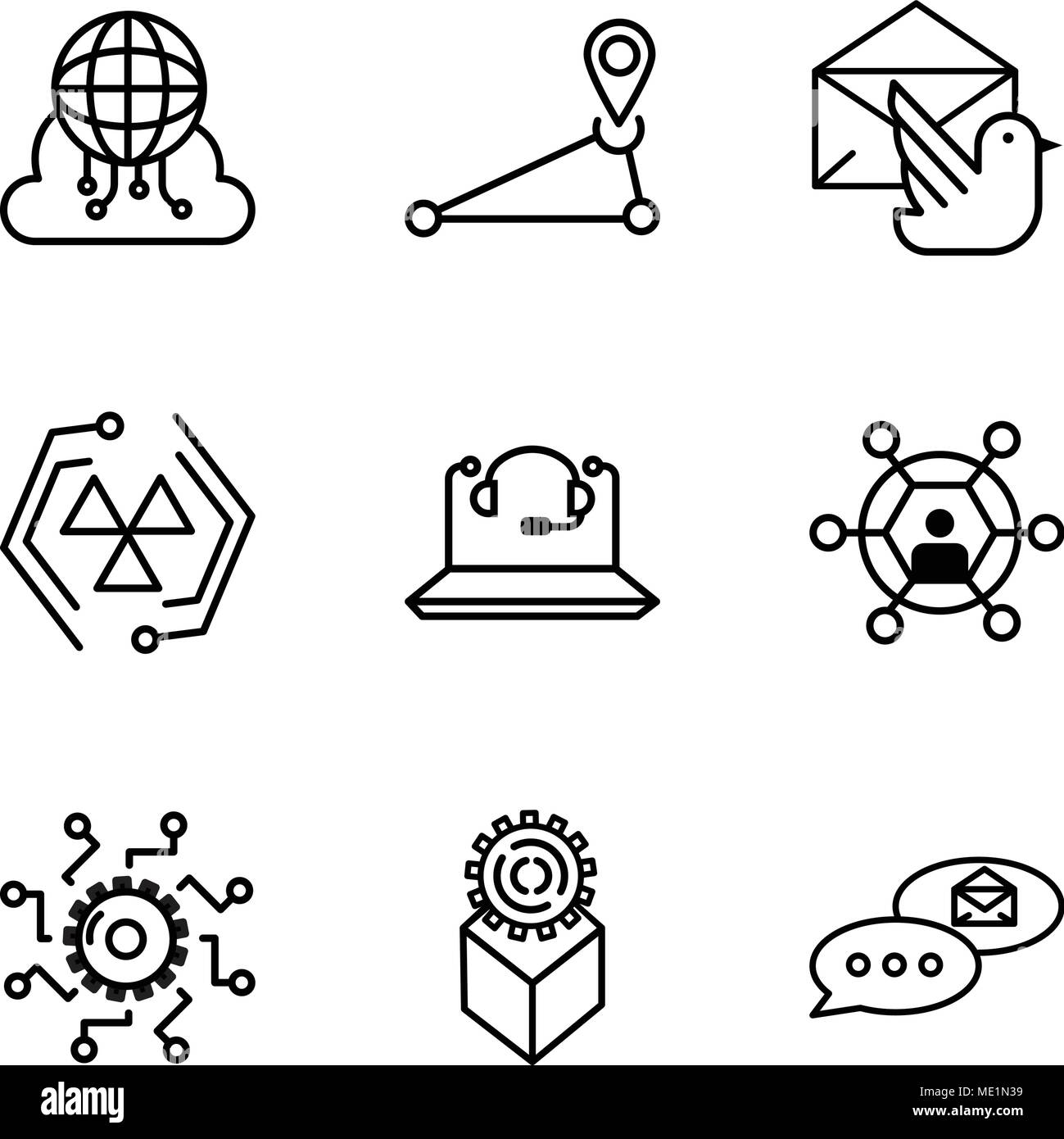 Set Of 9 simple editable icons such as email chat, Development, Settings, User, Call Center ...