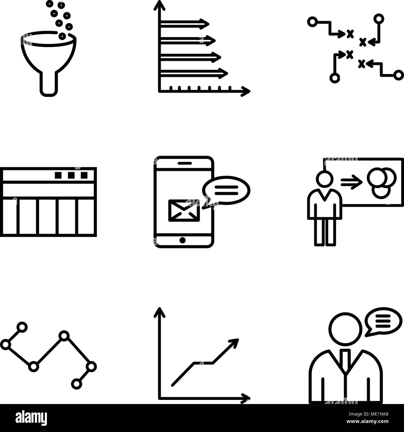 Set Of 9 simple editable icons such as User data speech, Data analytics descending, Nodes ...