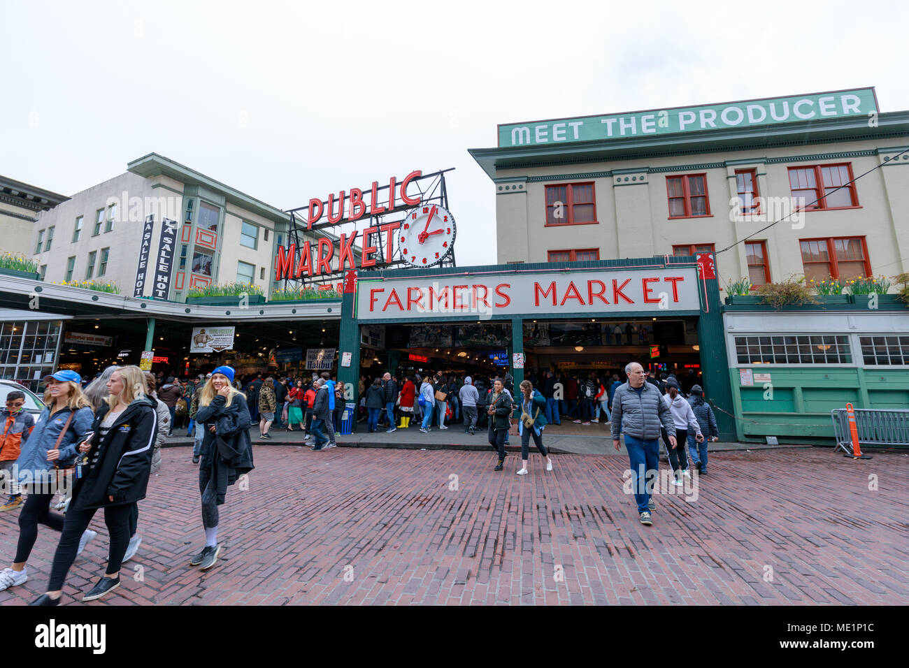 Seattle, Washington - April 9, 2018 : The Public Market Center also ...