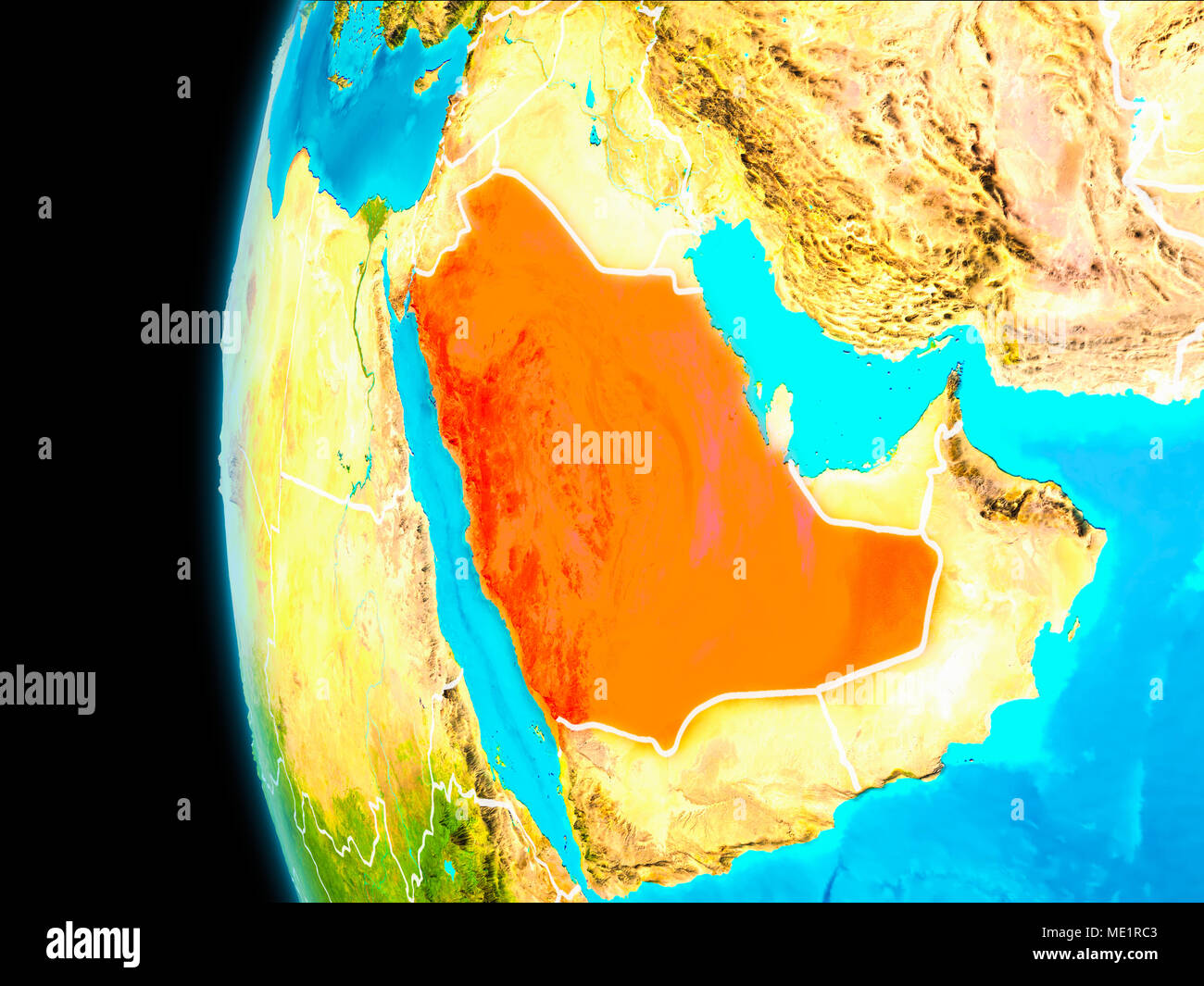 Saudi Arabia as seen from Earth’s orbit on planet Earth highlighted in ...