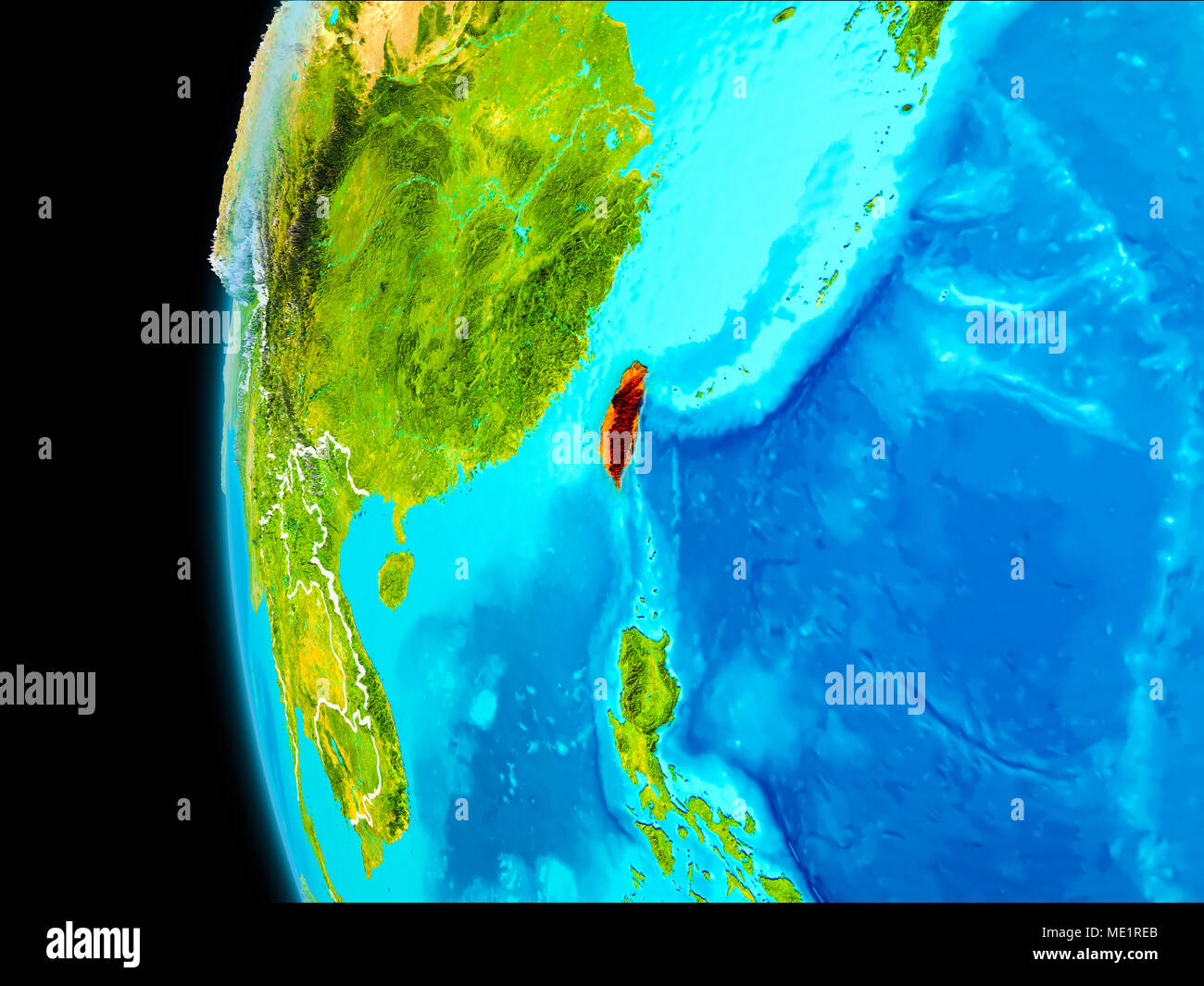 Taiwan as seen from Earth’s orbit on planet Earth highlighted in red ...