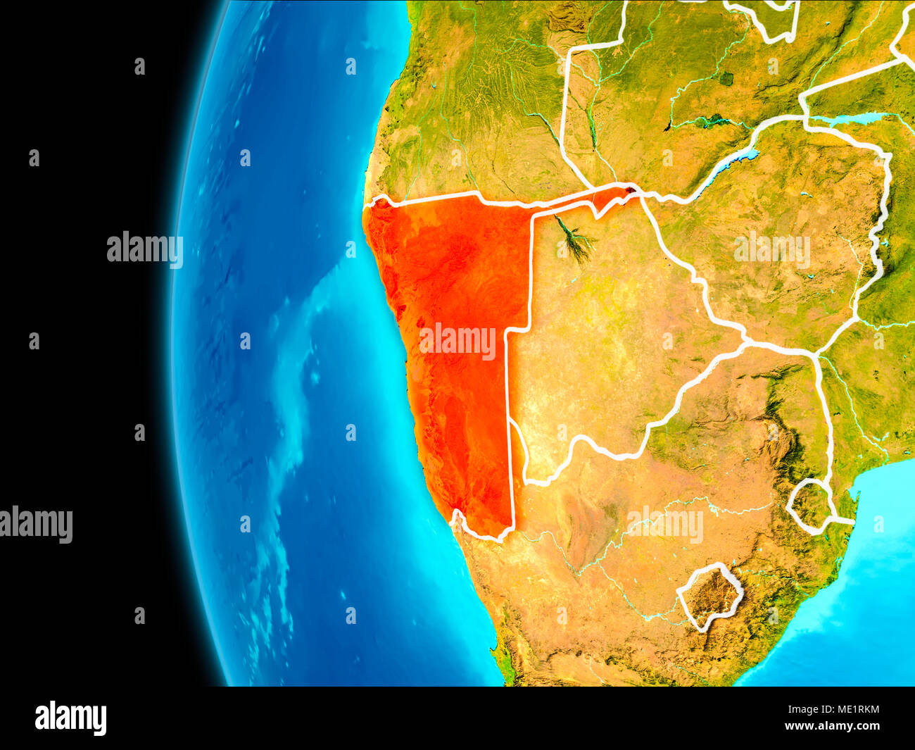 Namibia as seen from Earth’s orbit on planet Earth highlighted in red ...