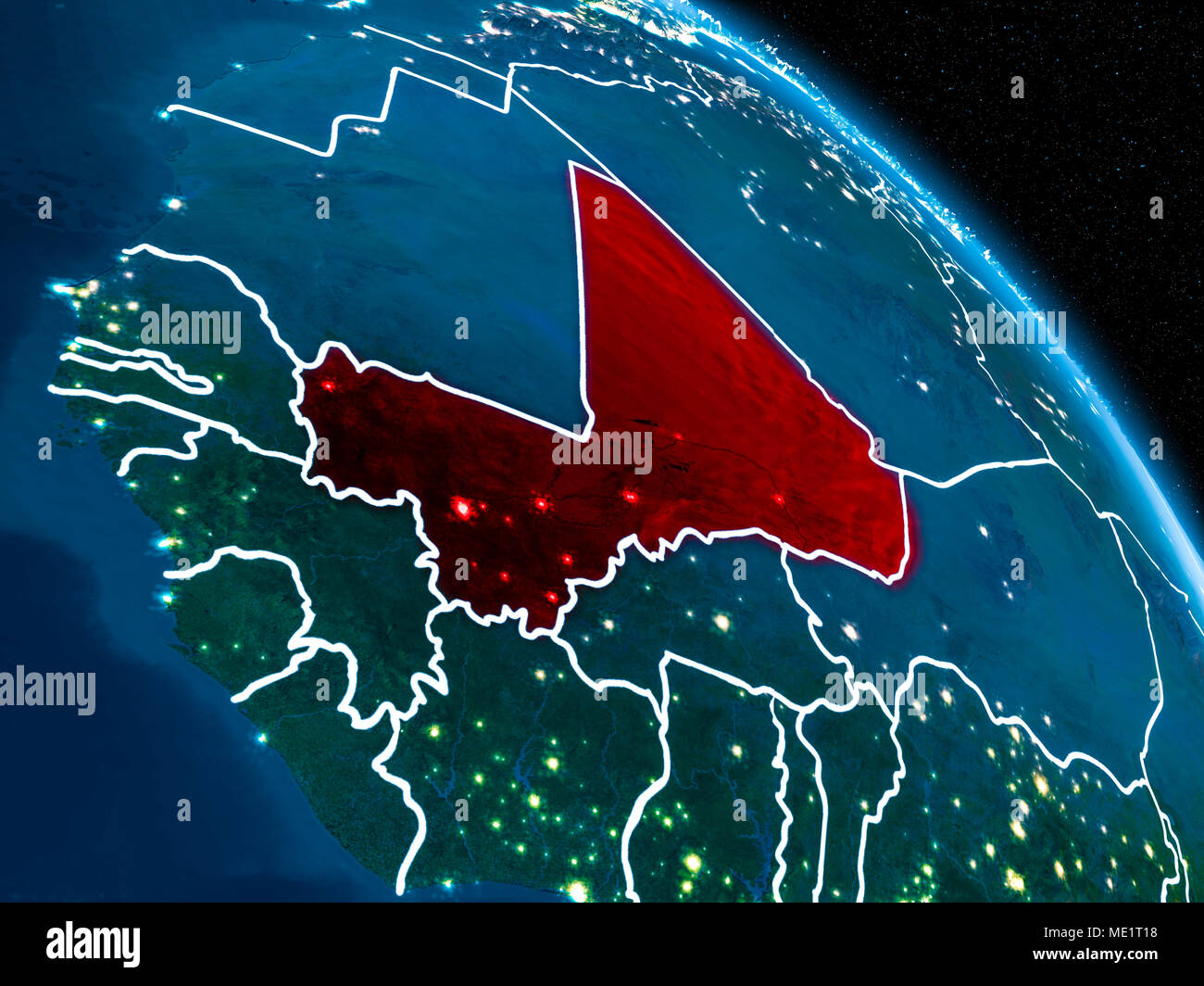 Mali map in dark hi-res stock photography and images - Alamy