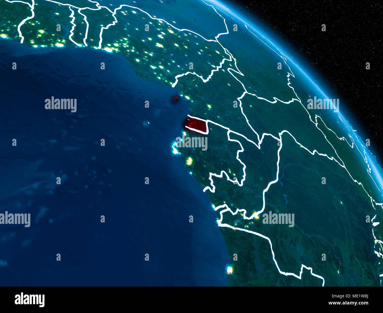 Satellite view of Equatorial Guinea highlighted in red on planet Earth ...