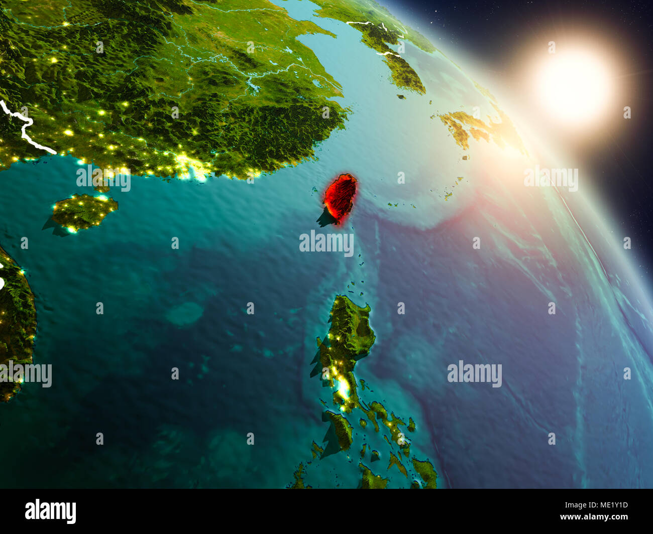 Sunset above Taiwan from space on planet Earth with visible country ...
