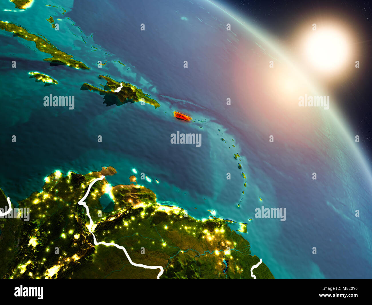 Sunset above Puerto Rico from space on planet Earth with visible ...