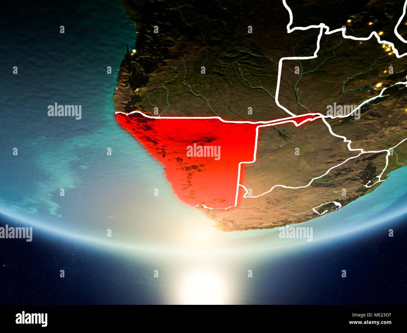 Namibia from orbit of planet Earth in sunrise with highly detailed ...
