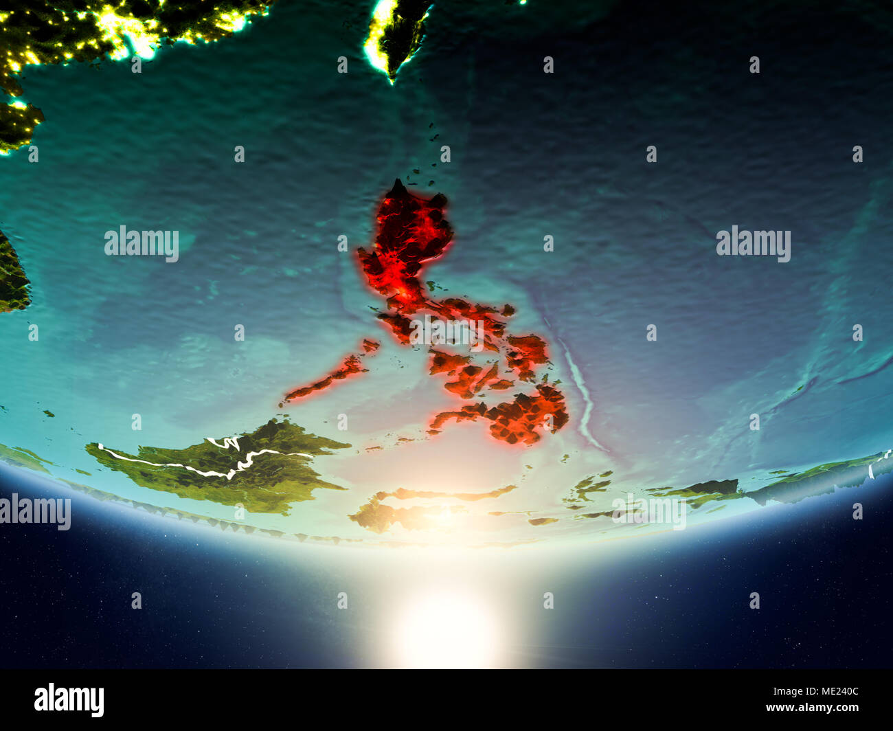 Philippines from orbit of planet Earth in sunrise with highly detailed ...