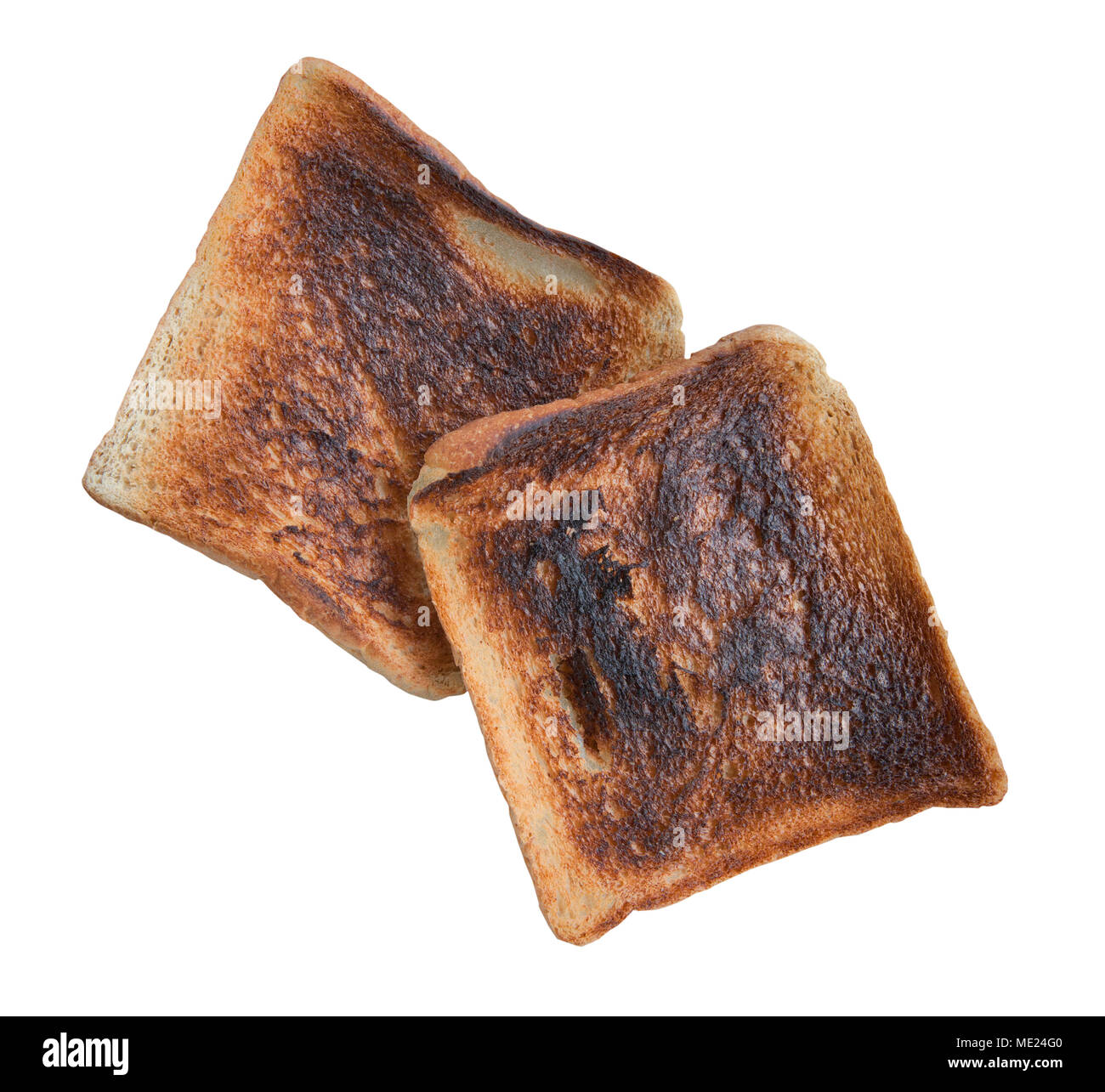 dark burned sandwich bread isolated white background Stock Photo - Alamy