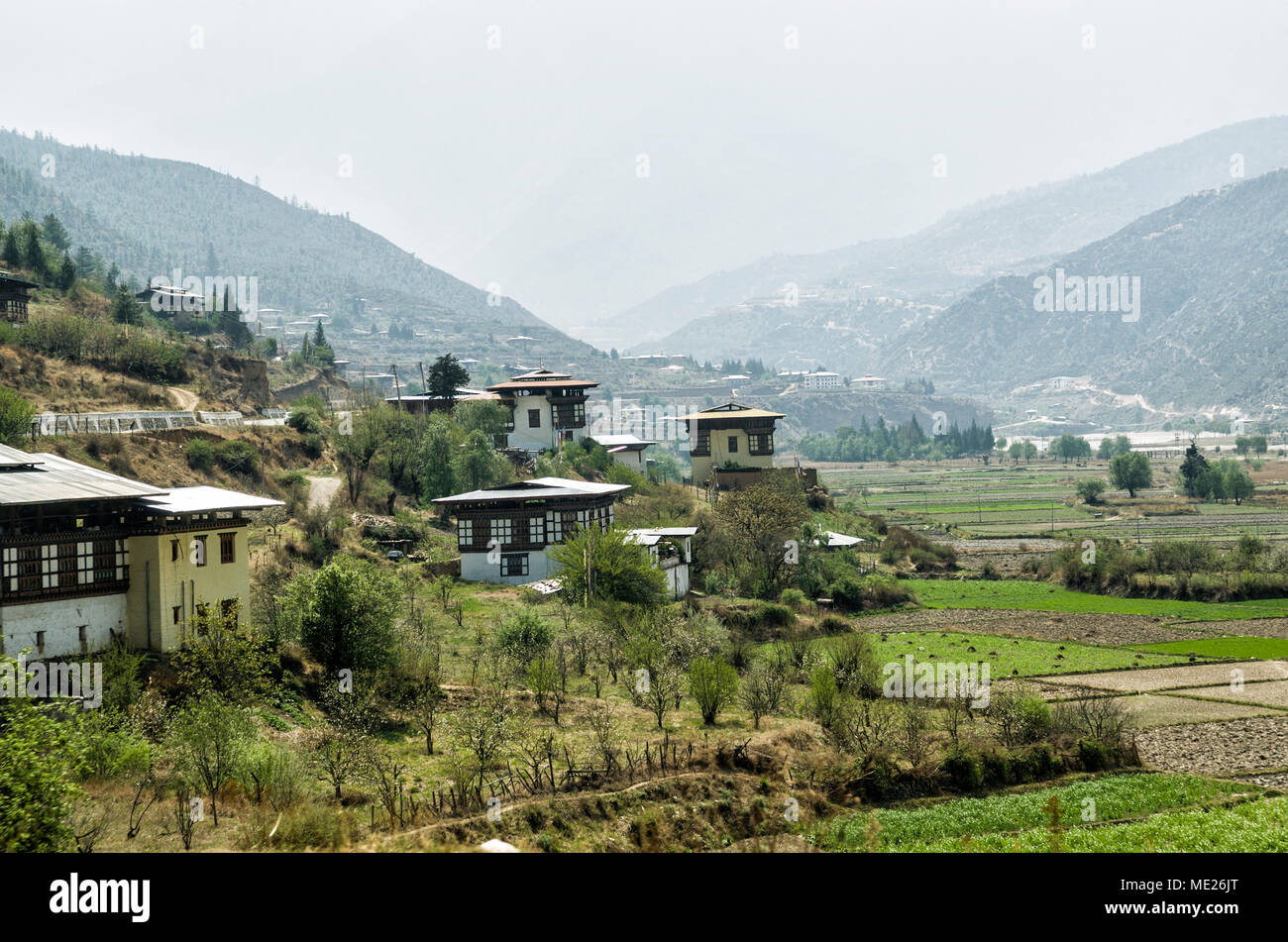 Aerial view of villages in Thimphu, Bhutan - Thimphu is the capital and ...