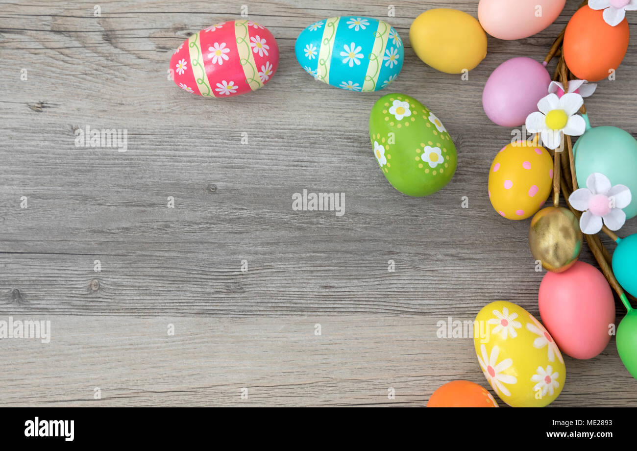 Easter eggs, multicolored, on wooden ground Stock Photo - Alamy