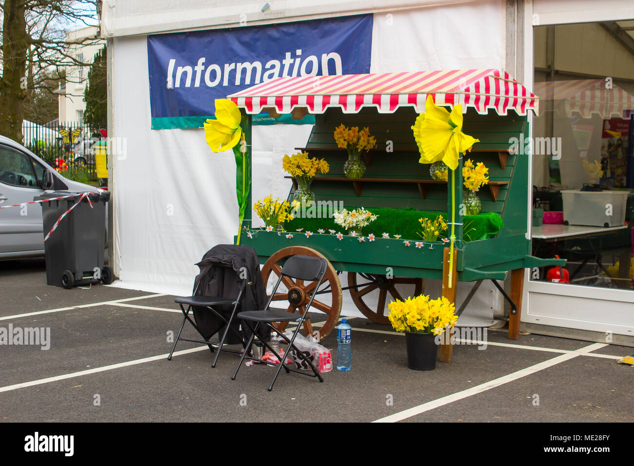20 April 2018. A decorative hand cart at the entrance to one of the ...