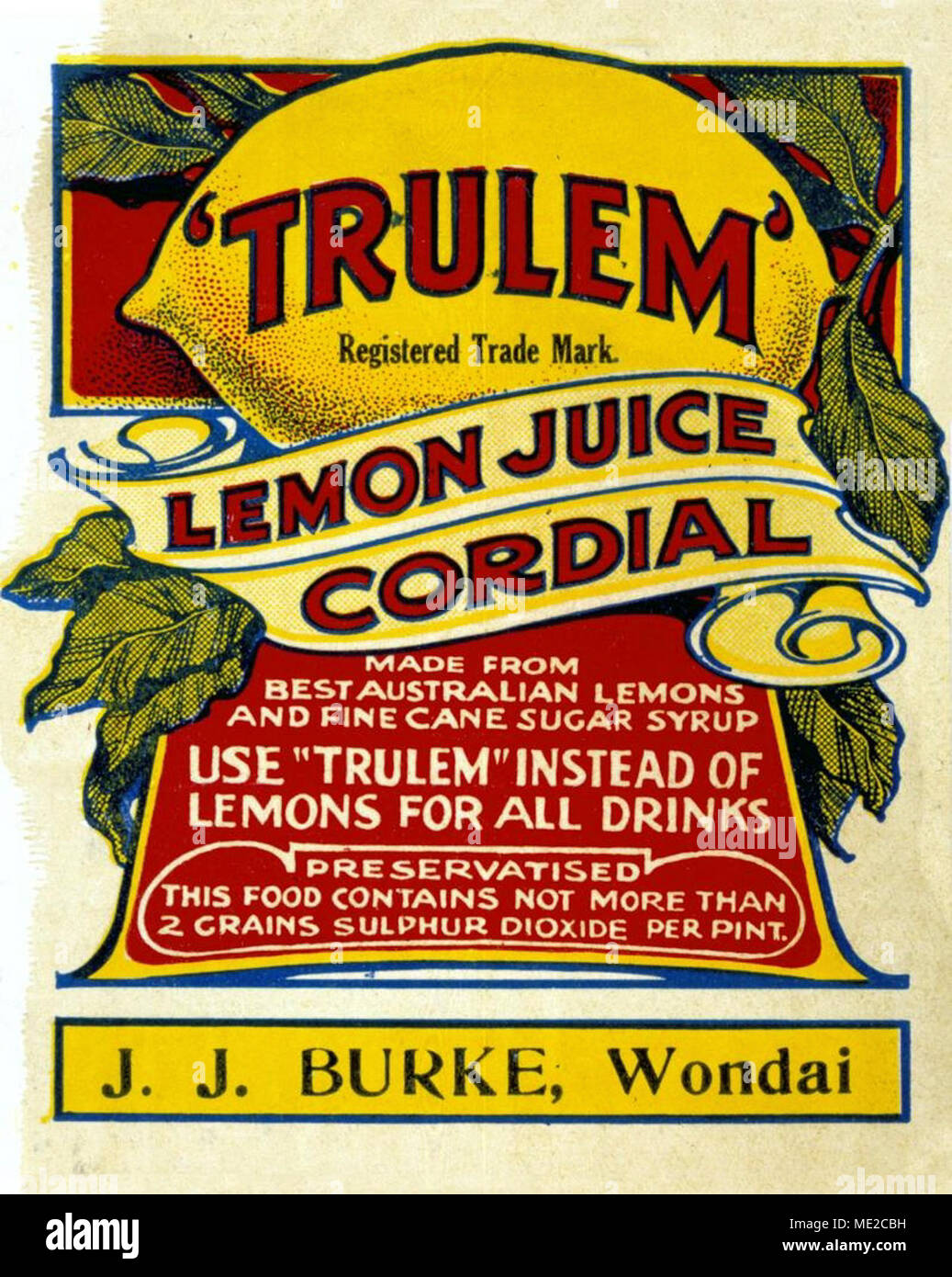 'Trulem' Lemon Juice Cordial label Stock Photo - Alamy