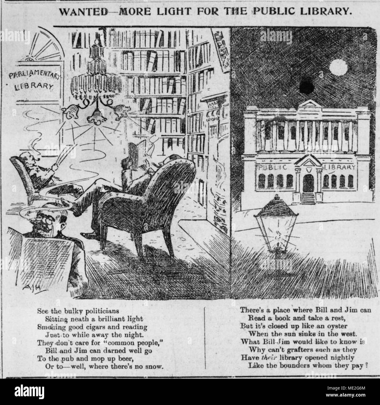 Cartoon campaigning for public libraries to open at night in Stock ...