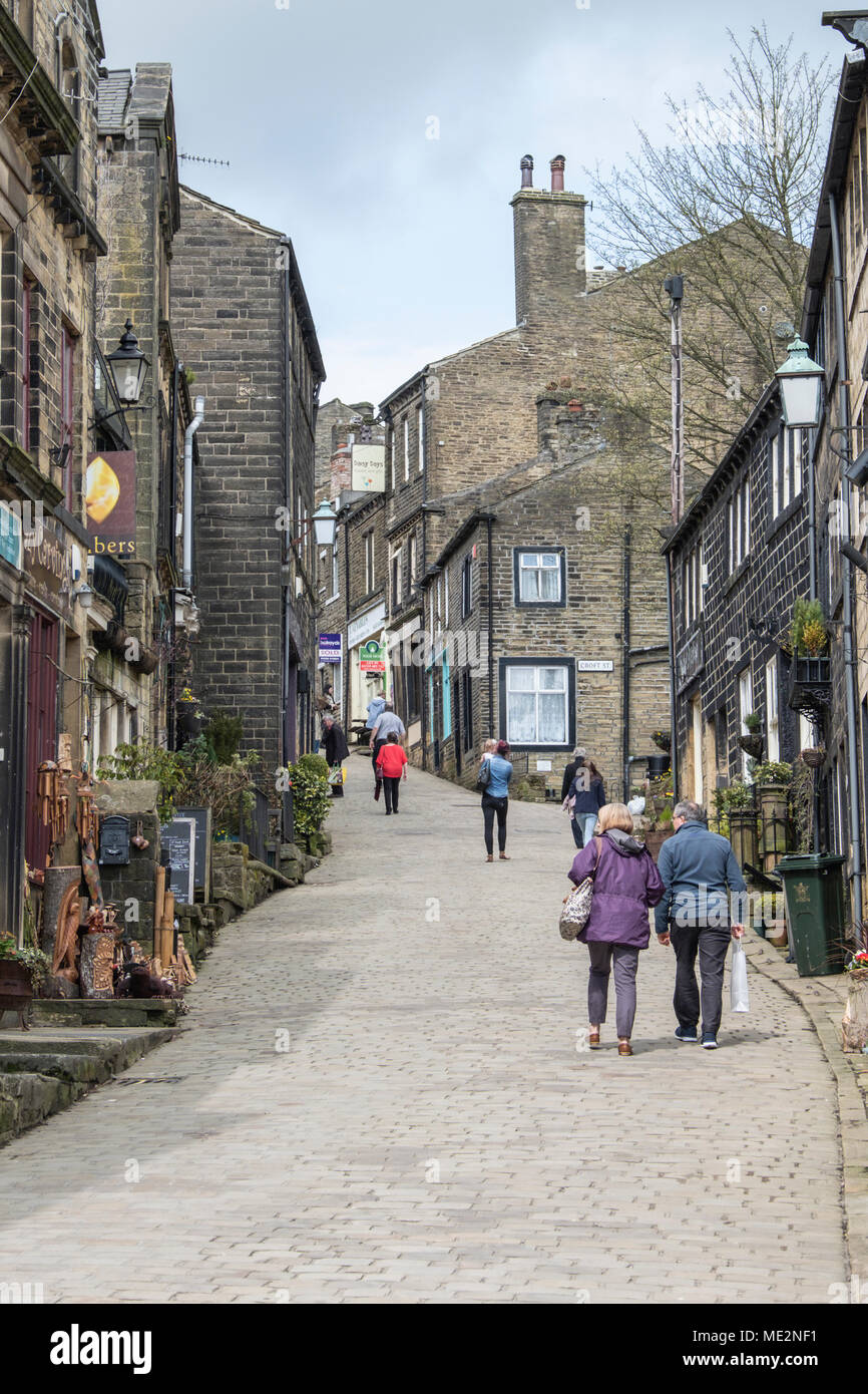 The Main Street in the Village of Haworth, near Bradford, home of the ...