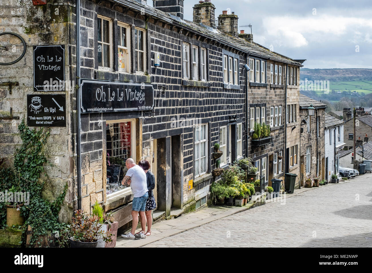 The Main Street in the Village of Haworth, near Bradford, home of the ...