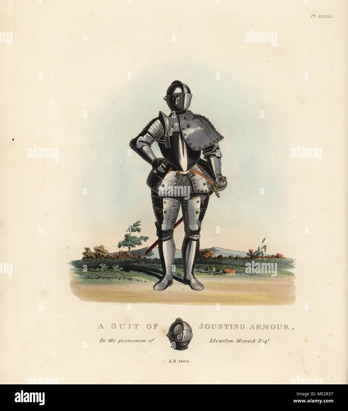 Bavarian suit of jousting armour 1600. With mentoniere helmet with ...