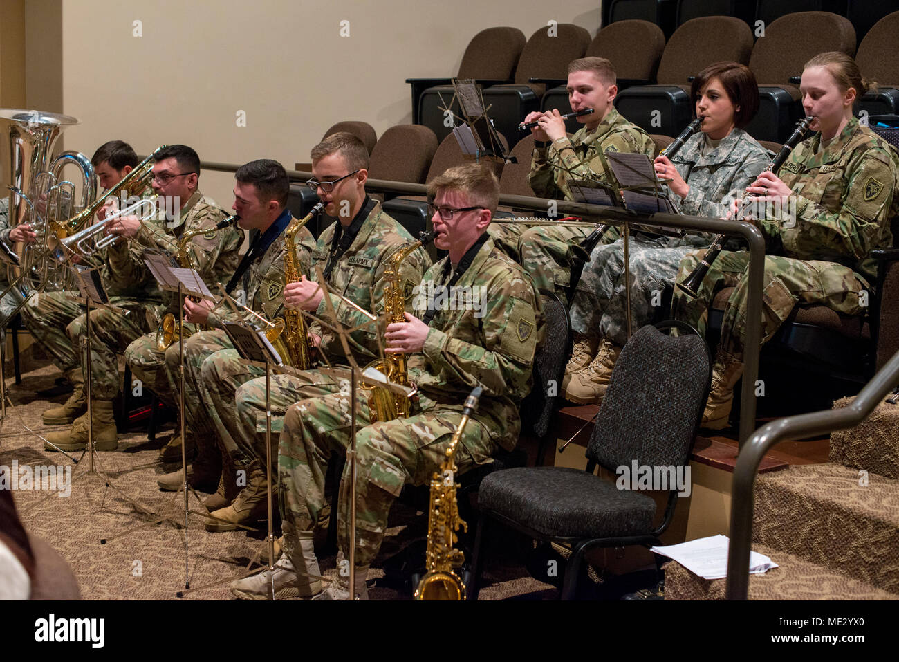 The 440th Army Band plays patriotic music during a deployment ceremony ...