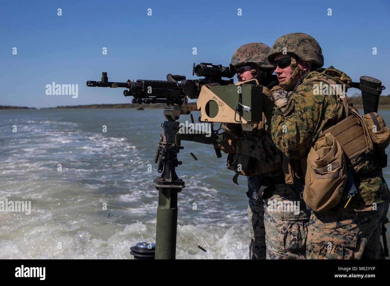 U.S. Marine Corps Lance Cpl. Leigha Lugo, left, and Lance Cpl. Austin ...