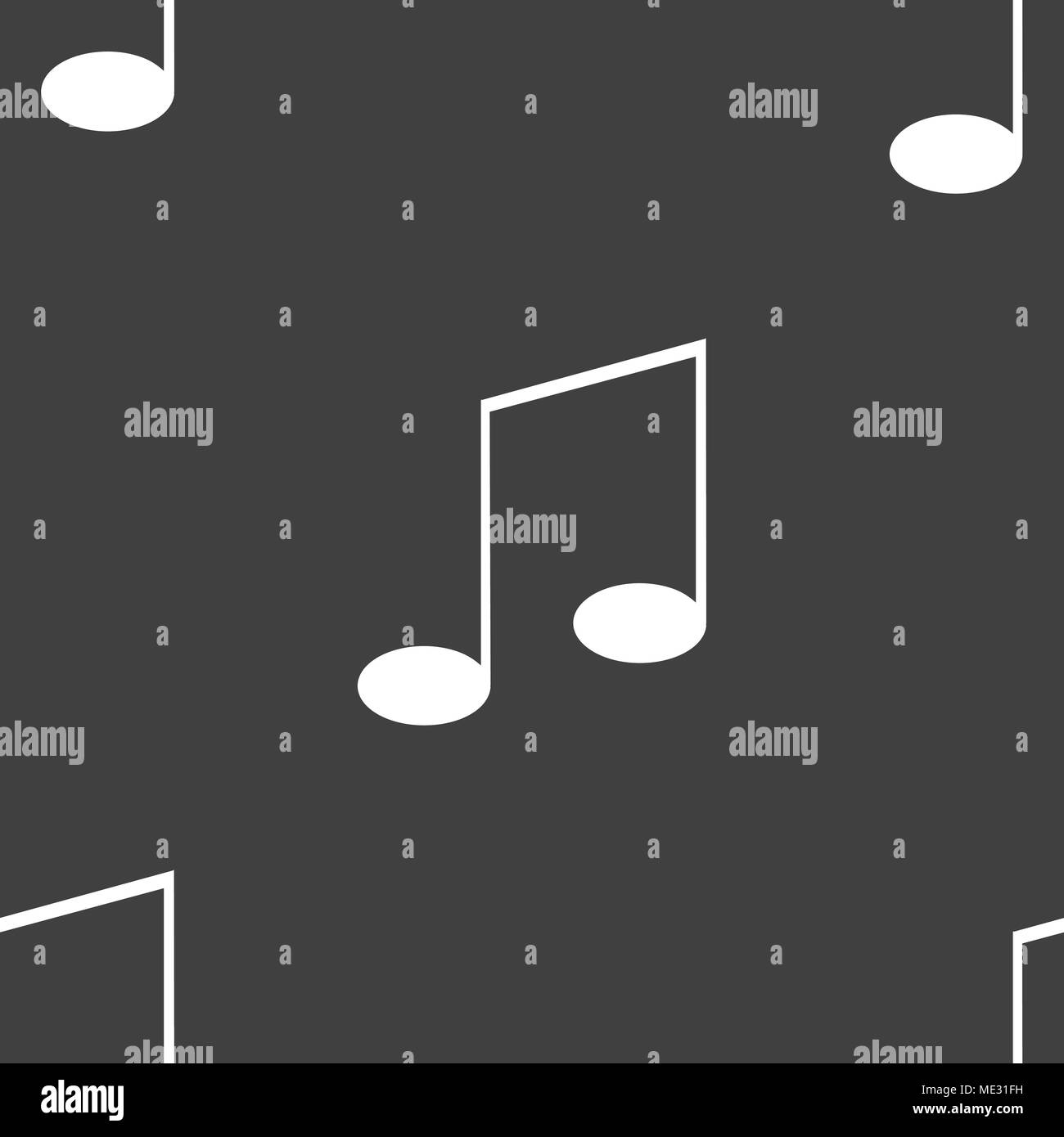Music elements notes web icon. flat design. Seamless gray pattern ...