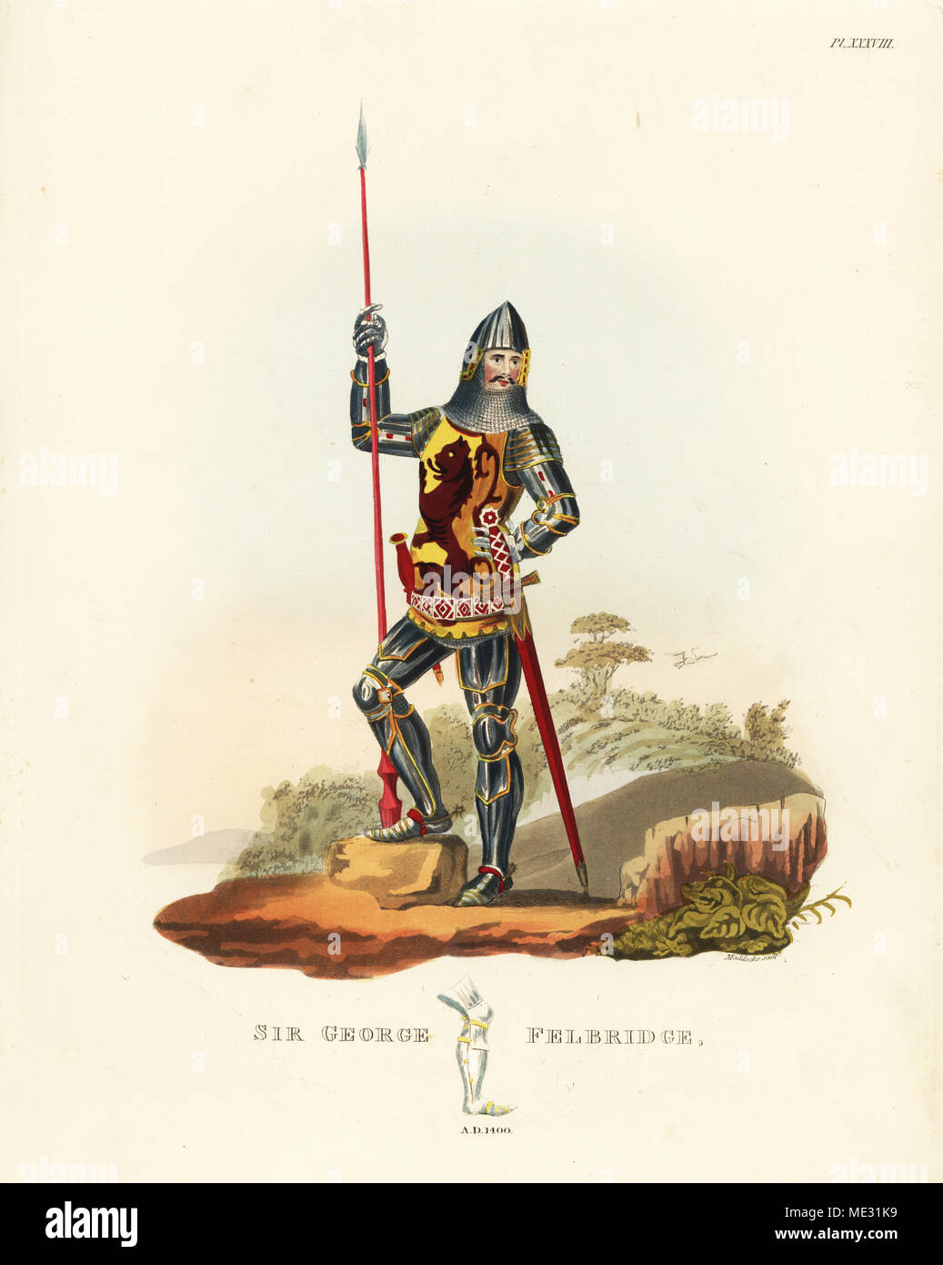 Sir George Felbridge, 1400. In suit of plate armour with bassinet ...