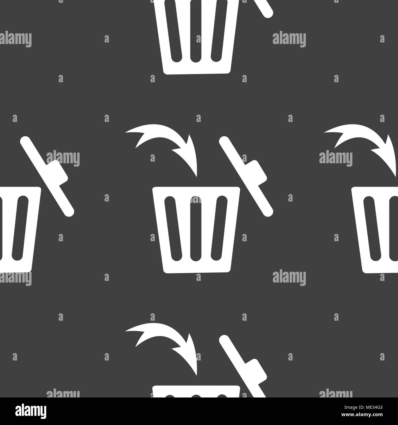Trash bin web icon. flat design. Seamless gray pattern. Vector EPS10 ...