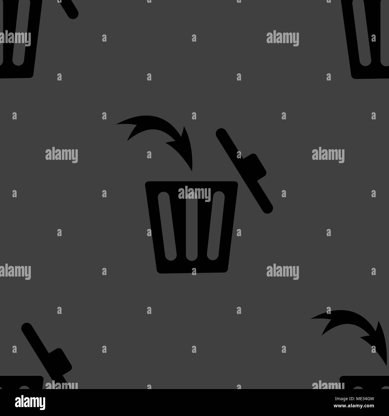 Trash bin web icon. flat design. Seamless gray pattern. Vector EPS10 ...
