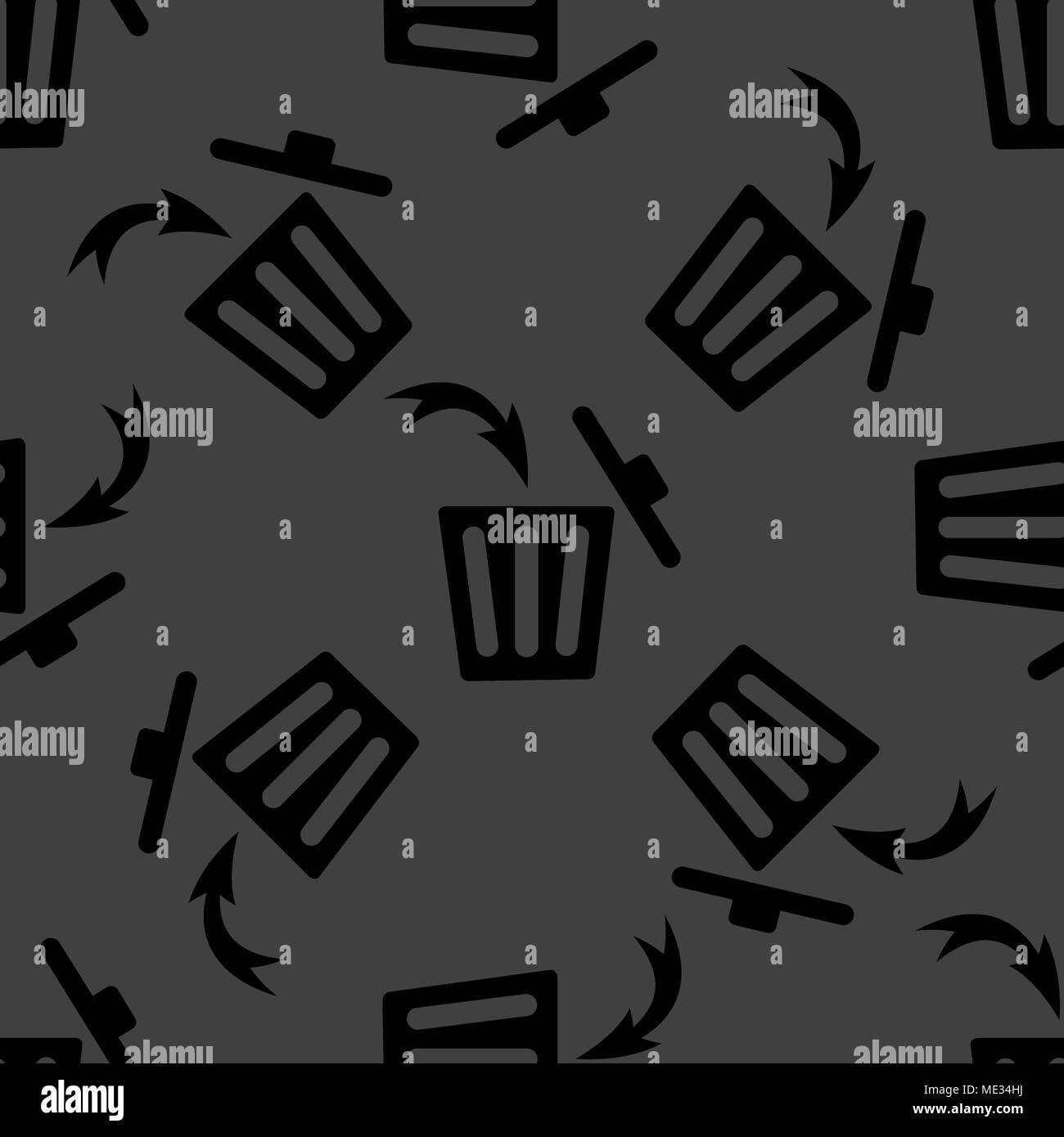 Trash bin web icon. flat design. Seamless gray pattern. Vector EPS10 ...