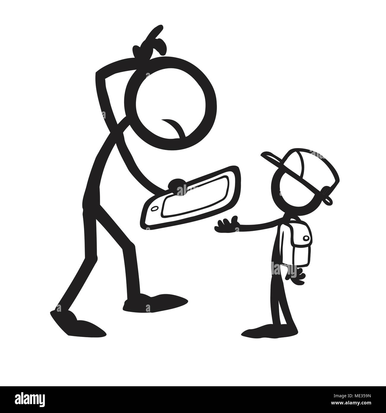 Stick figure tablet confusion Stock Photo - Alamy