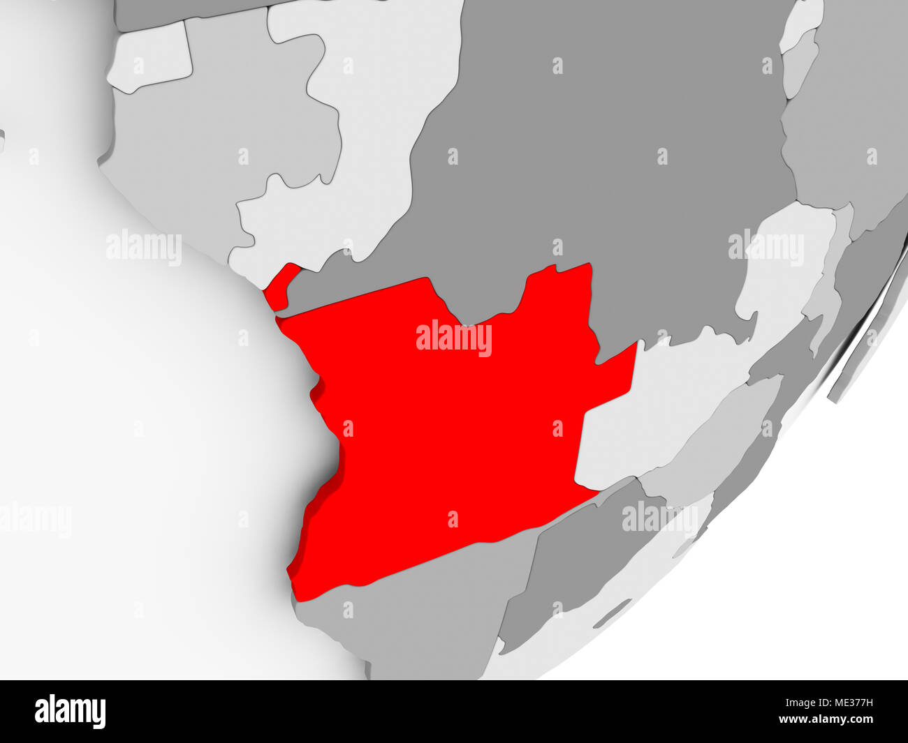 Illustration of Angola highlighted in red on grey globe. 3D ...