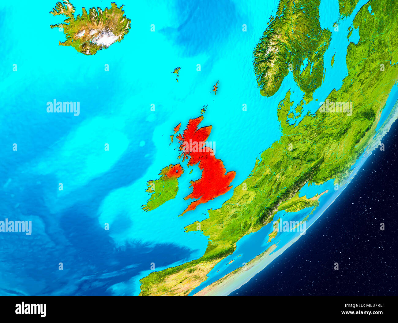 Map of United Kingdom as seen from space on planet Earth. 3D ...