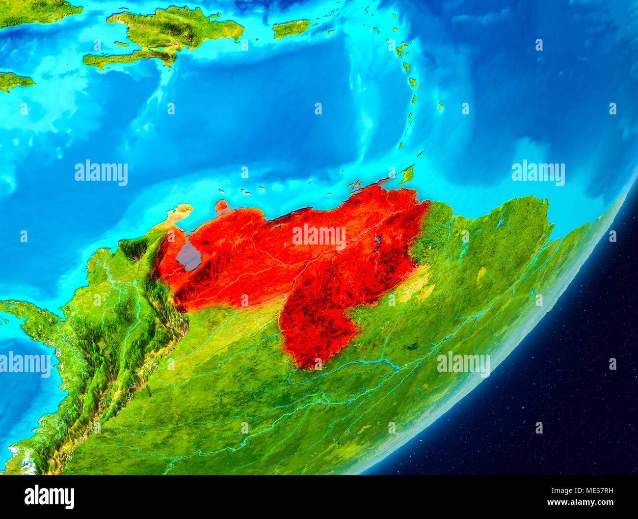 Map of Venezuela as seen from space on planet Earth. 3D illustration ...