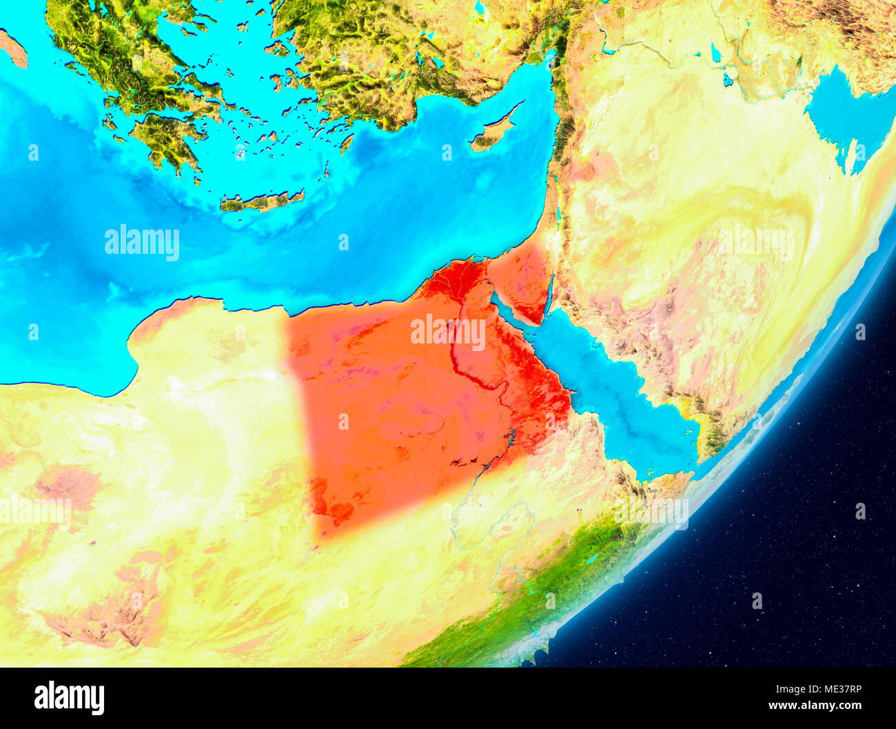 Map of Egypt as seen from space on planet Earth. 3D illustration ...