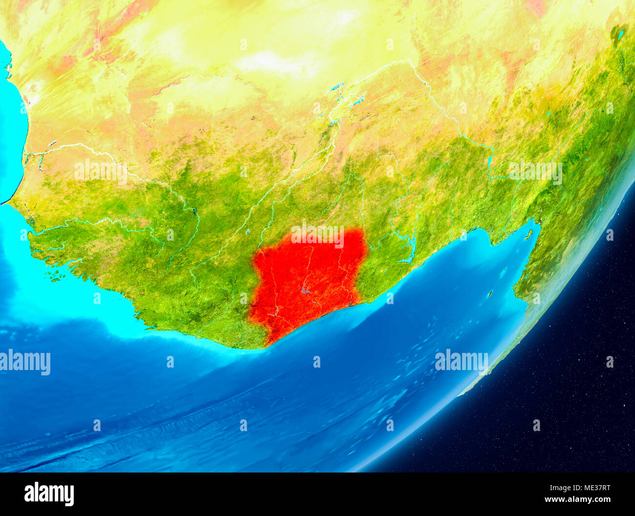 Map of Ivory Coast as seen from space on planet Earth. 3D illustration ...