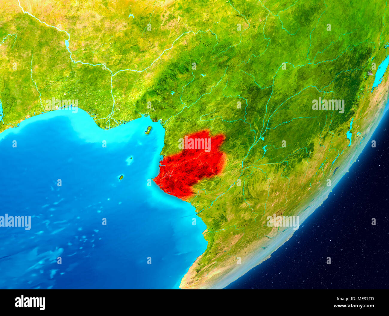 Map of Gabon as seen from space on planet Earth. 3D illustration ...