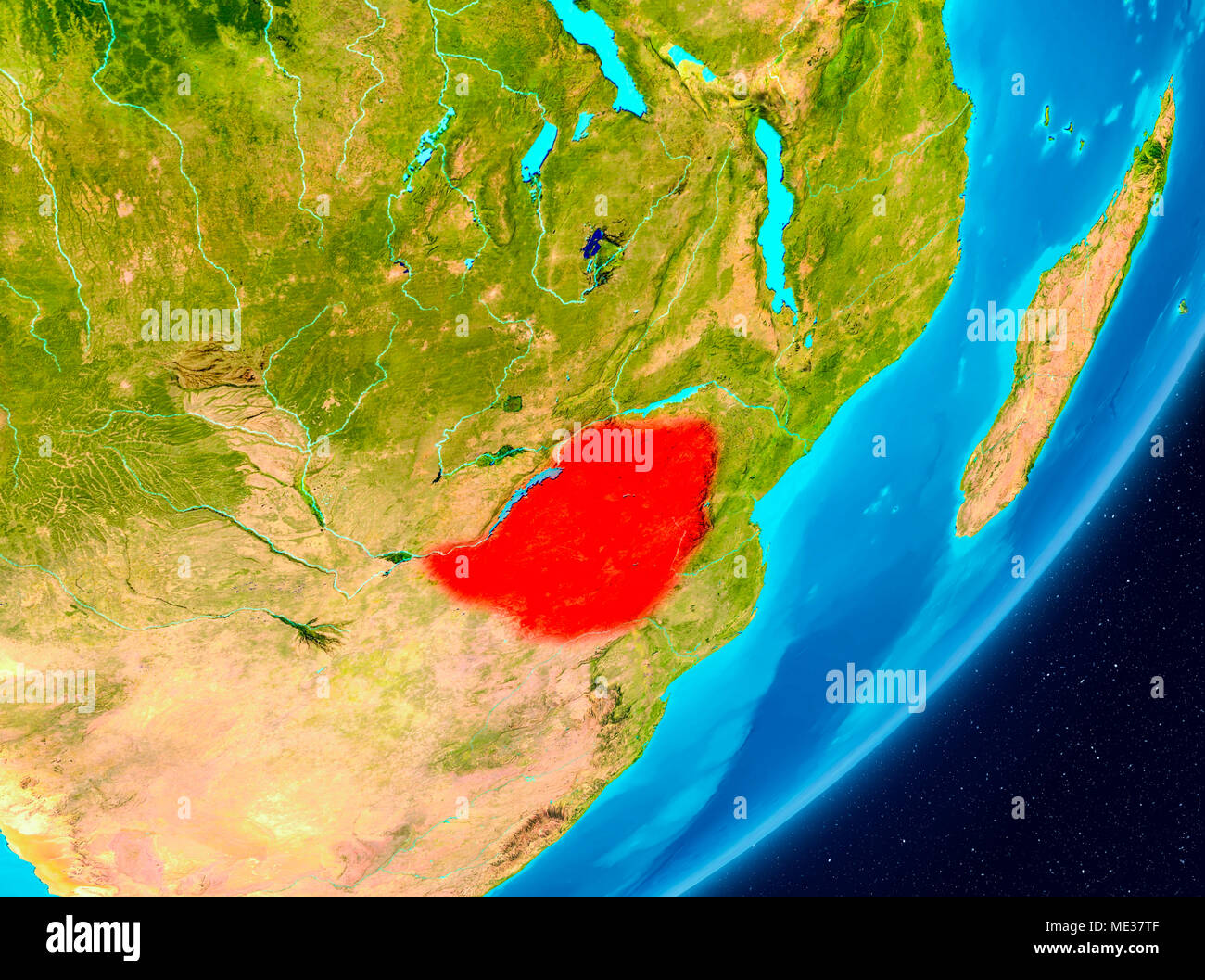 Map of Zimbabwe as seen from space on planet Earth. 3D illustration ...