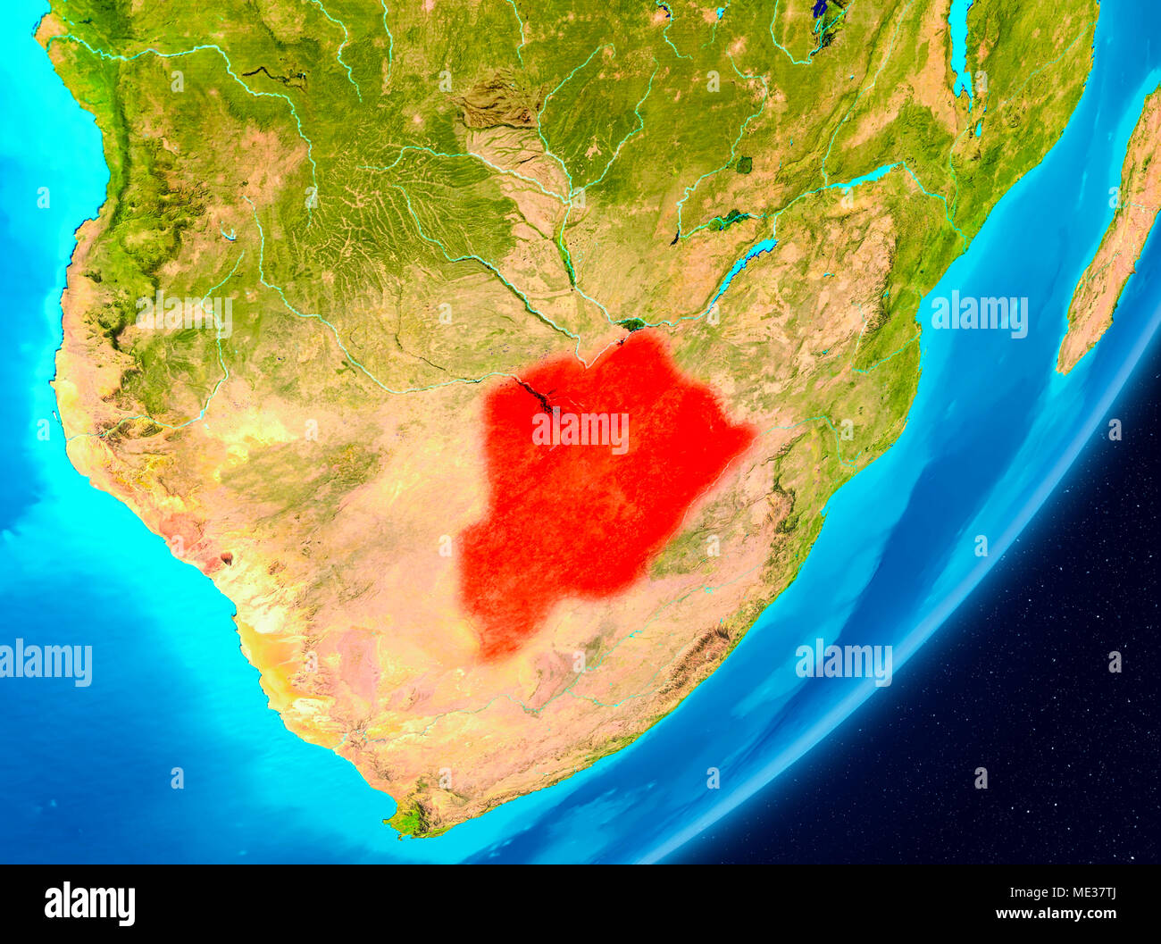 Map of Botswana as seen from space on planet Earth. 3D illustration ...