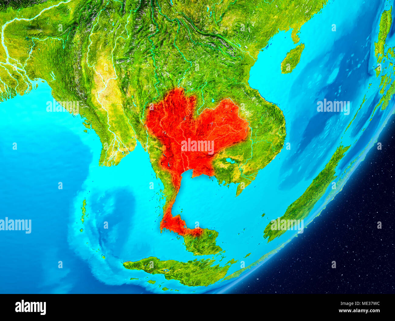 Map of Thailand as seen from space on planet Earth. 3D illustration ...