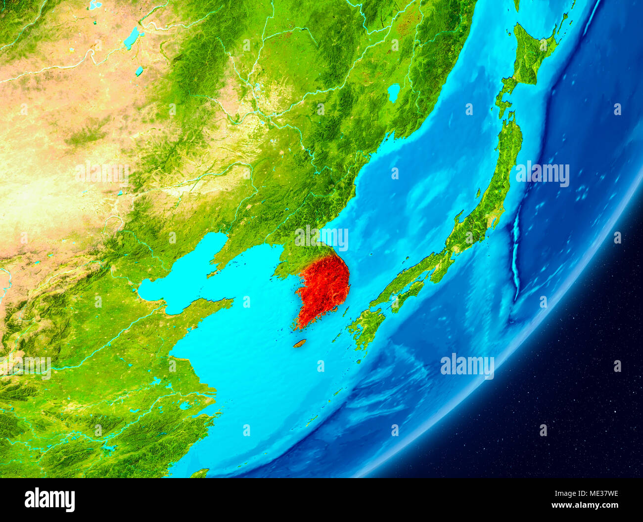 Map of South Korea as seen from space on planet Earth. 3D illustration ...