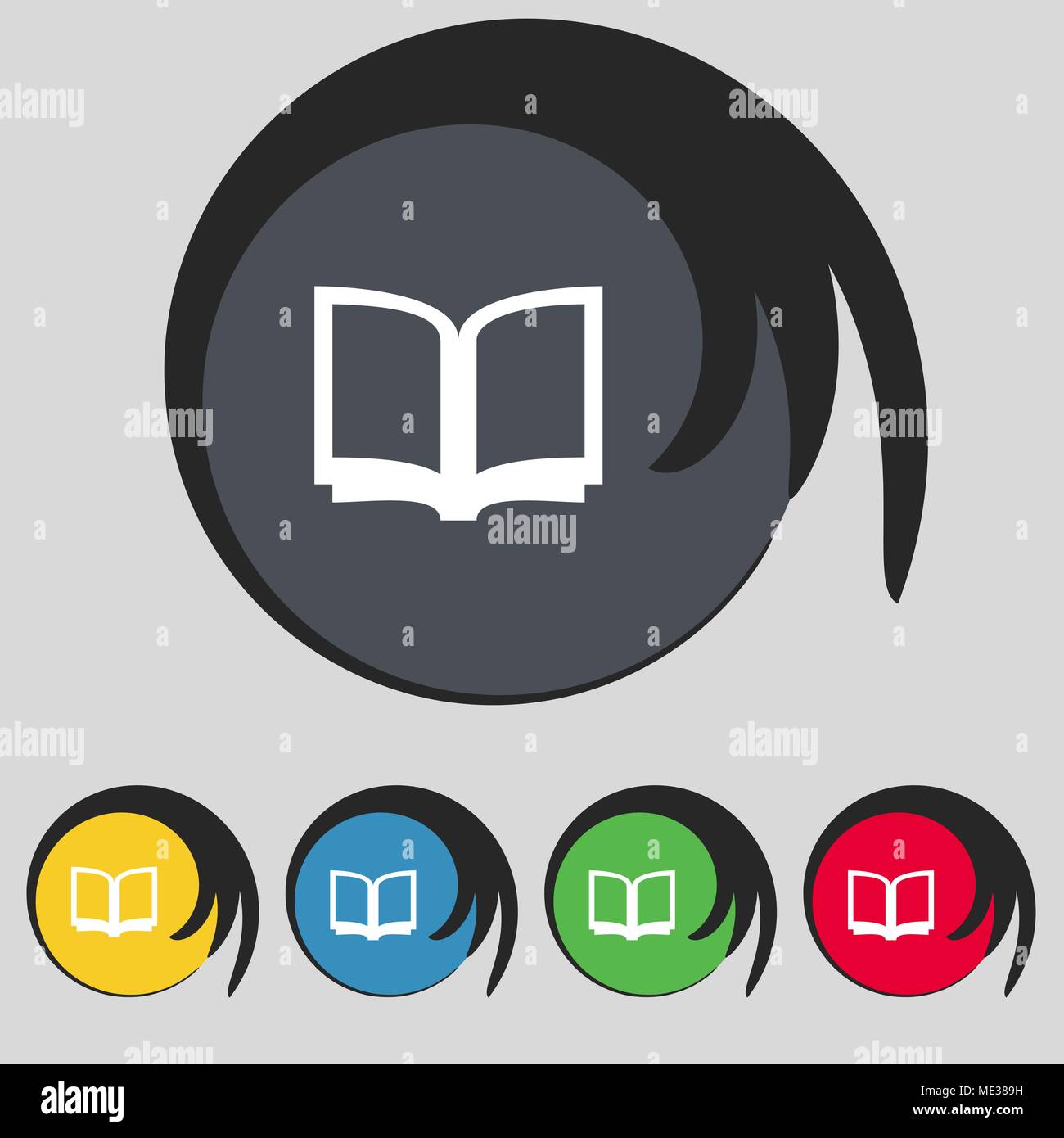 Open book icon sign. Symbol on five colored buttons. Vector ...
