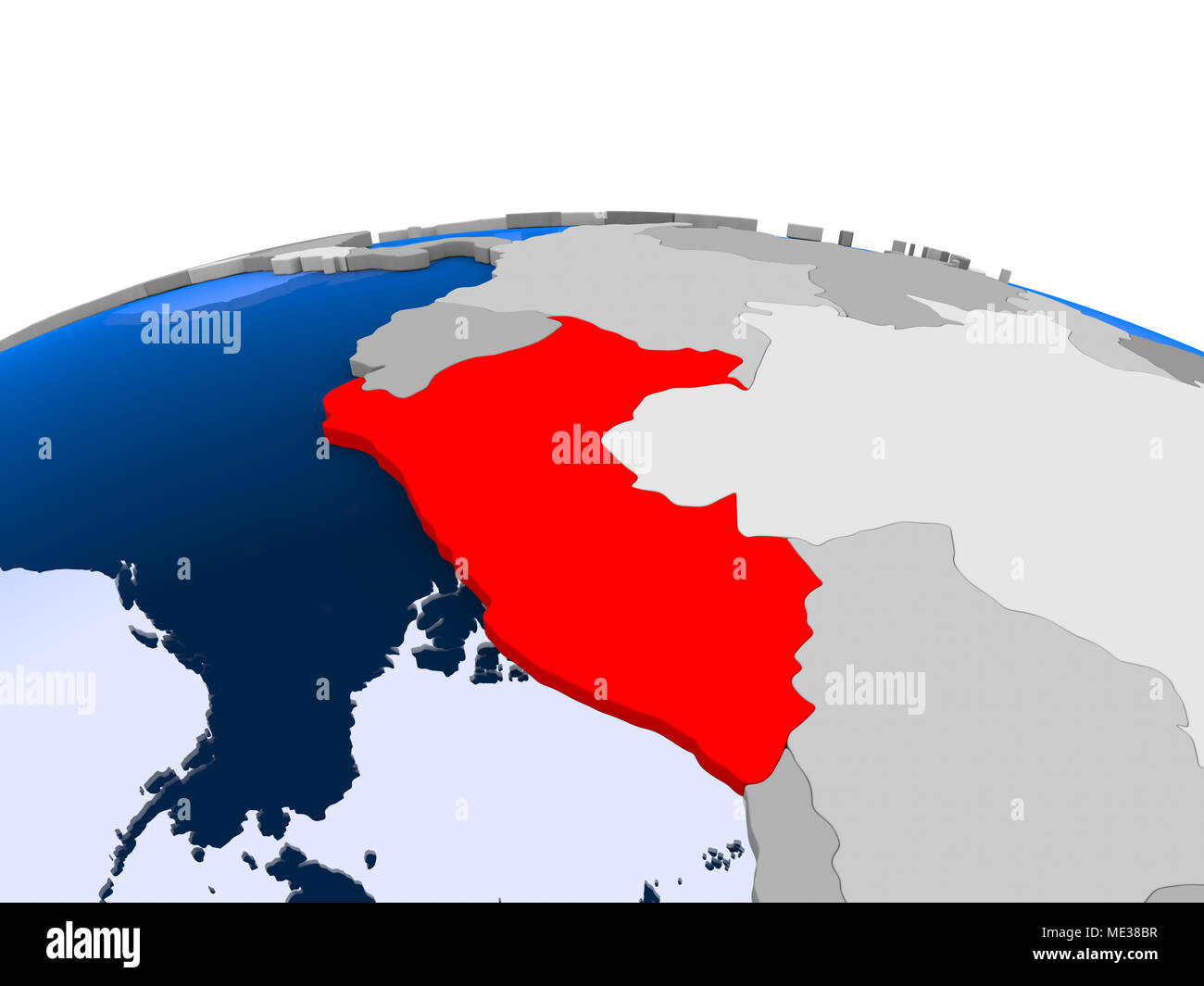 Ecuador highlighted in red on political globe with transparent oceans ...