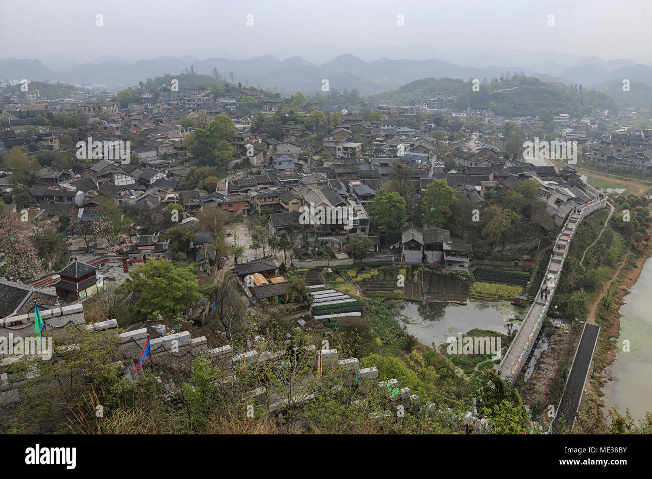 Qingyan, China - March 25, 2018: Panoramic view of Qingyan ancient town ...
