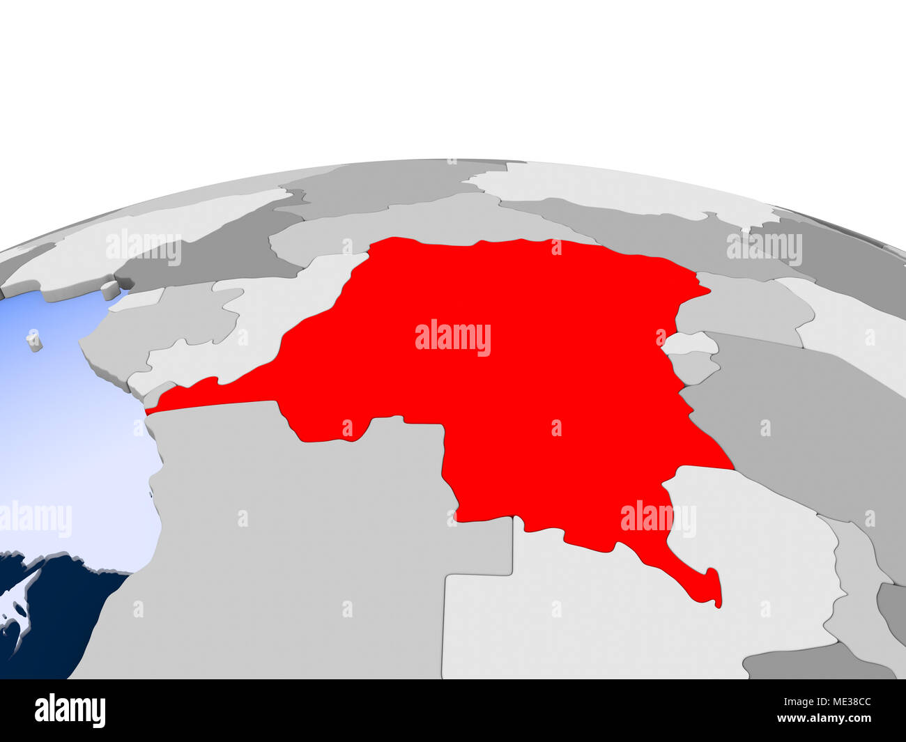 Central Africa highlighted in red on political globe with transparent ...