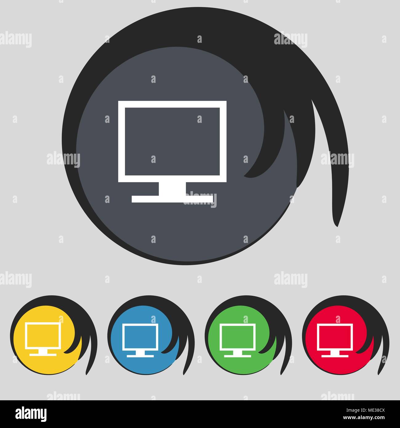 Computer widescreen monitor icon sign. Symbol on five colored buttons ...